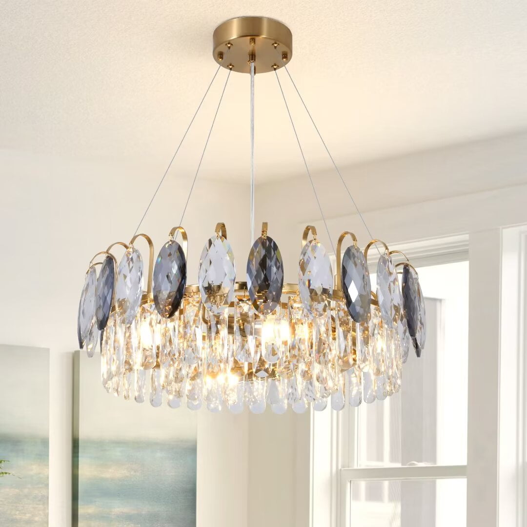 FINE MAKER 23.6” Chrome Silver Crystal Lamp, 6-Light 3-Tier Chandelier ...