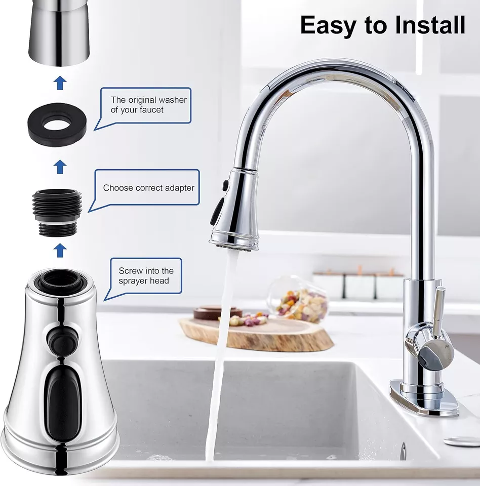 FINE MAKER Modern Pull-Down Kitchen Faucet Head Replacement 3-Speed ...