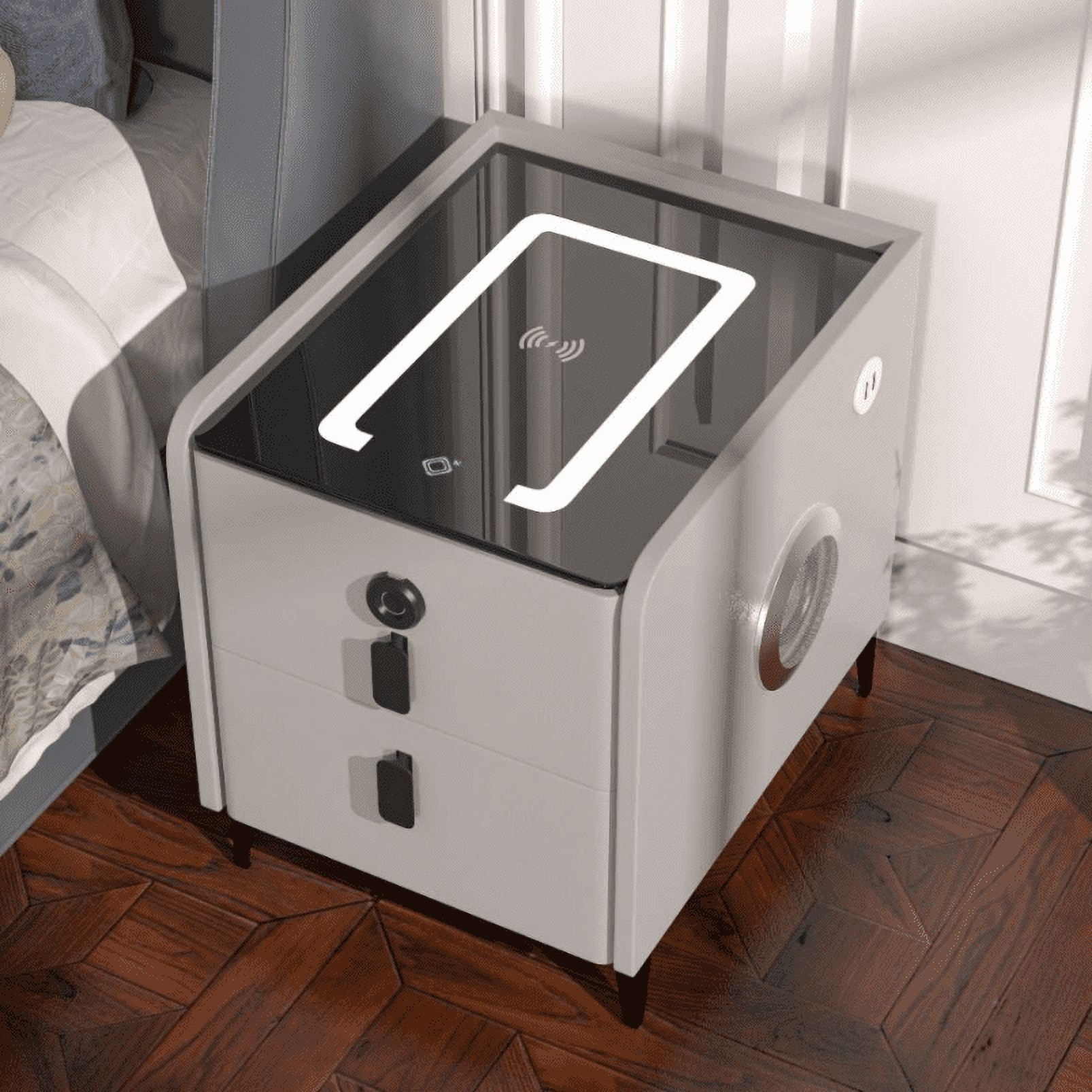 FINE MAKER Nordic Style Smart Bedroom Bedside Table with Wireless ...