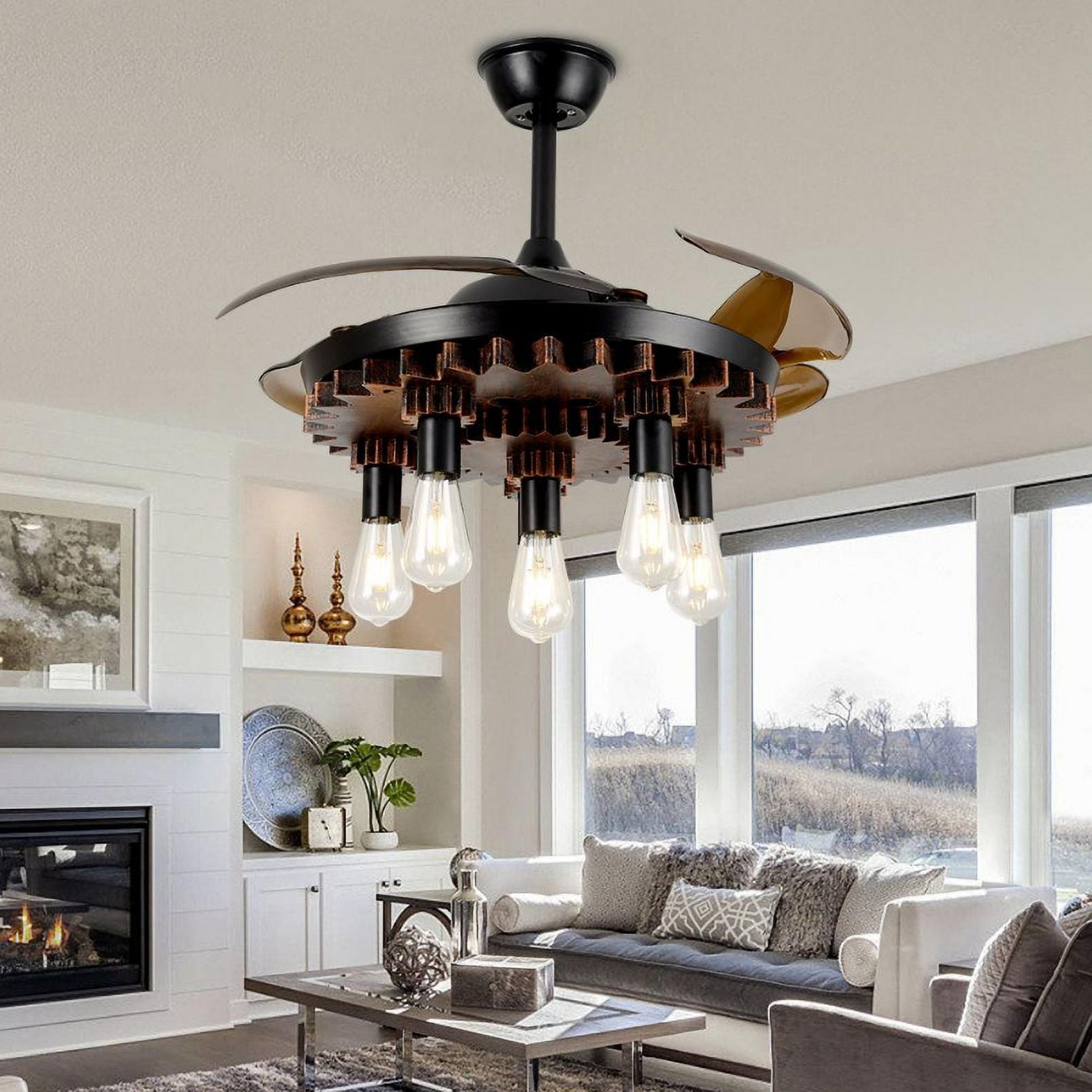FINE MAKER Retro Fan Light, 42-inch Farmhouse Low Profile Ceiling Fan ...