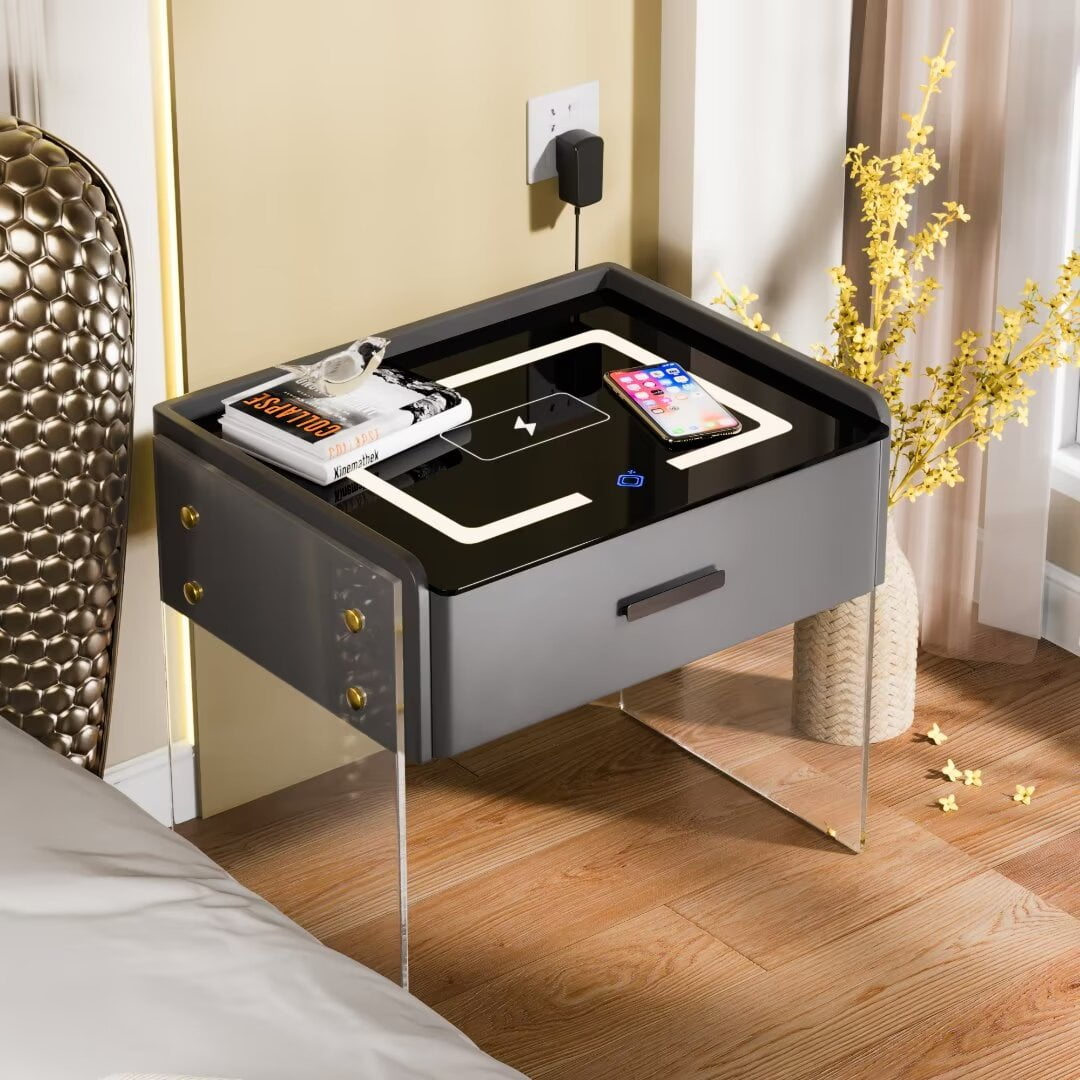 FINE MAKER Smart Nightstand Single Drawer Bedroom Nightstand with ...