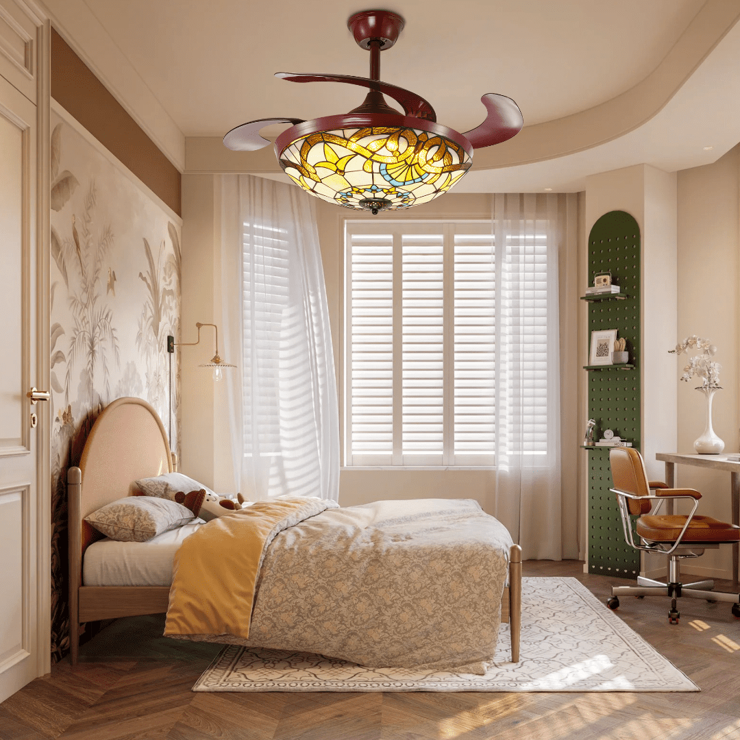 FINE MAKER Tiffany invisible ceiling fan chandelier, living room and ...