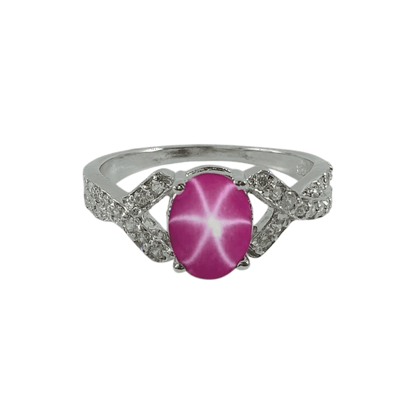 FINE SILVER JEWELLERS 6-Ray Pink Star Ruby Design Ring 925 Sterling Silver Ruby Stone Handmade ...