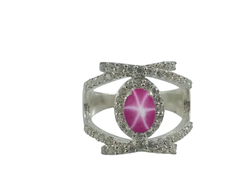 FINE SILVER JEWELLERS 6-Ray Star Design with Ruby Star 6x8 MM Gemstone ...