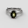 FINE SILVER JEWELLERS 925 Sterling Silver Black Star Sapphire Ring Vintage Art Deco Oval ...