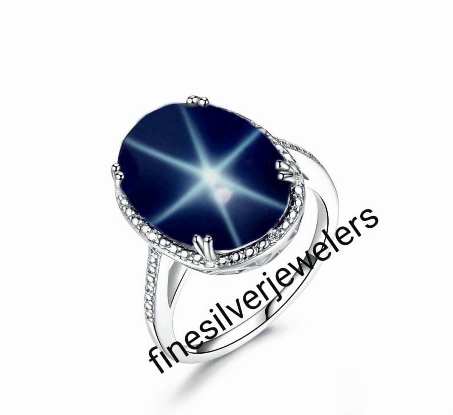 FINE SILVER JEWELLERS 925 Sterling Silver Blue Star Sapphire Ring ...
