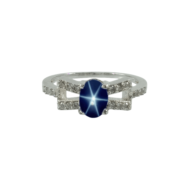 FINE SILVER JEWELLERS 925 Sterling Silver Blue Star Sapphire Ring Oval ...