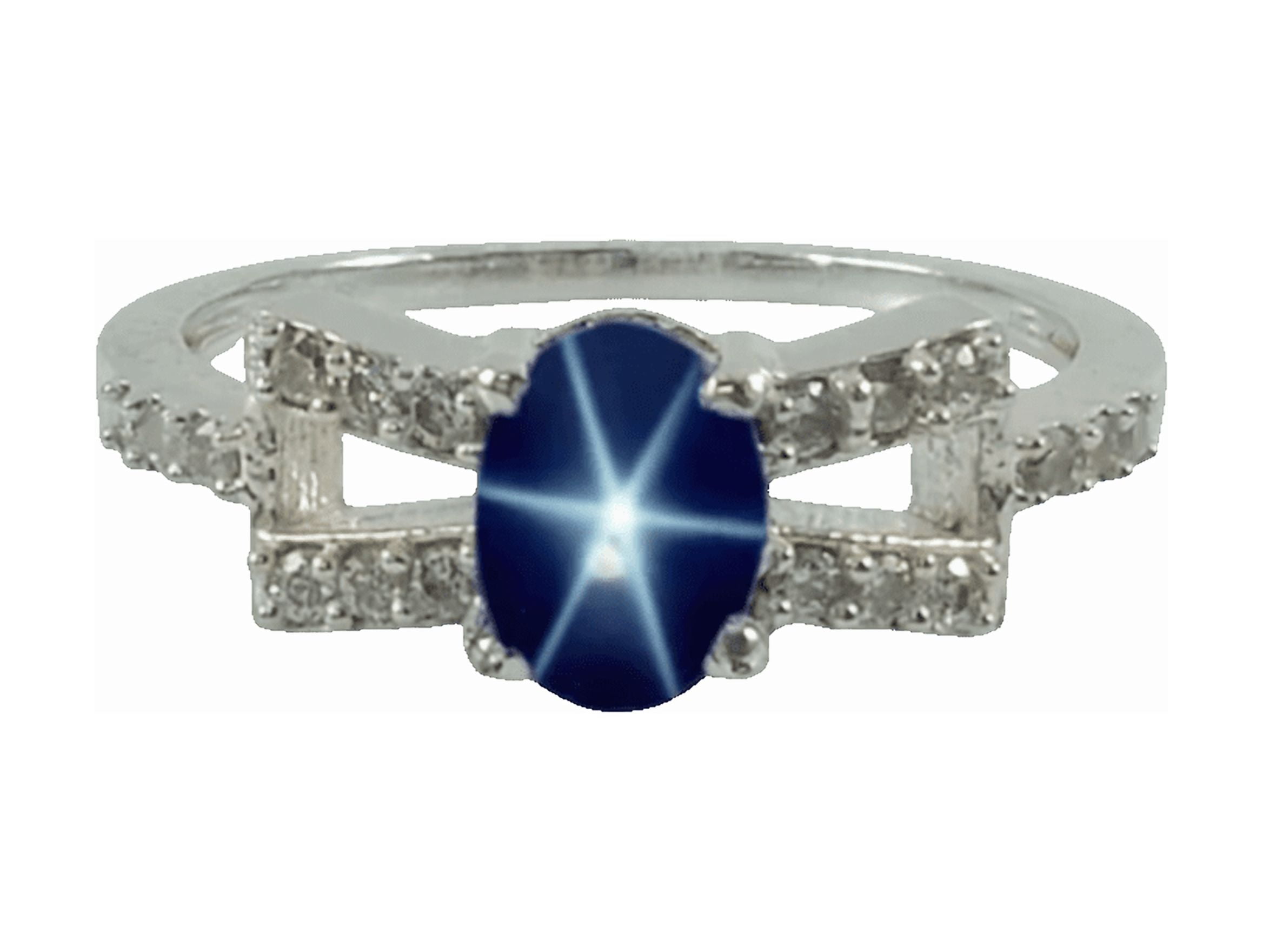 FINE SILVER JEWELLERS 925 Sterling Silver Blue Star Sapphire Ring Oval ...