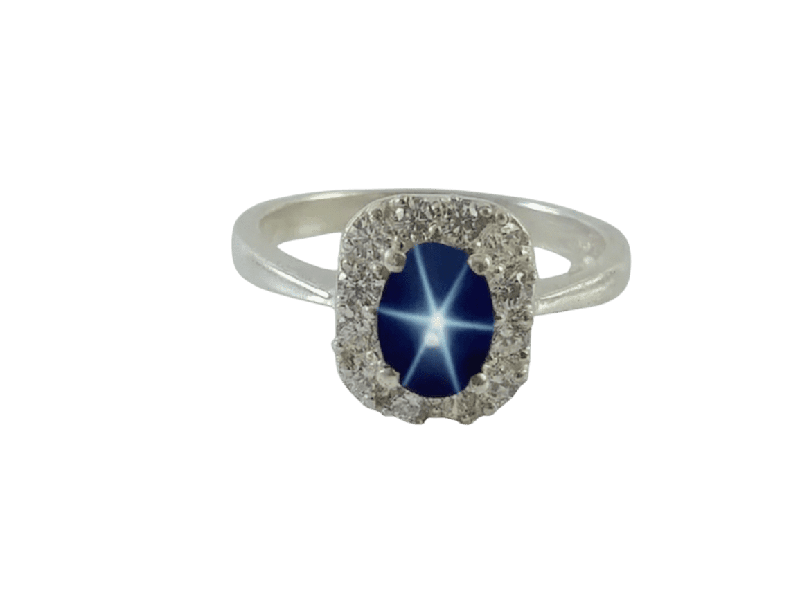FINE SILVER JEWELLERS 925 Sterling Silver Blue Star Sapphire Ring ...