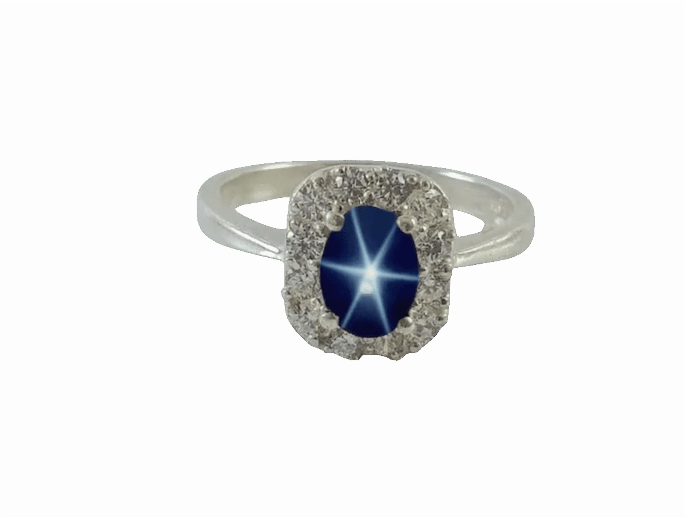 FINE SILVER JEWELLERS 925 Sterling Silver Blue Star Sapphire Ring ...