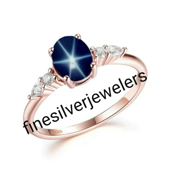 FINE SILVER JEWELLERS 925 Sterling Silver Bride Blue Star Sapphire Ring ...