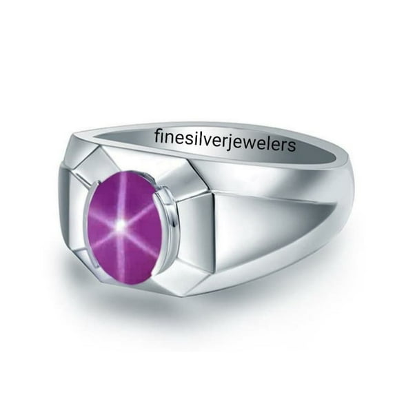 FINE SILVER JEWELLERS 925 Sterling Silver Men’s Pink Star Ruby Ring ...