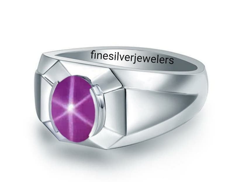 FINE SILVER JEWELLERS 925 Sterling Silver Men’s Pink Star Ruby Ring ...
