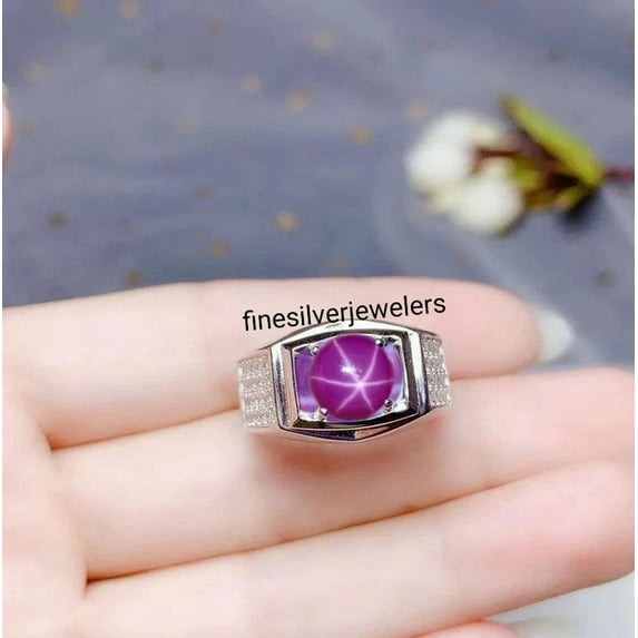 FINE SILVER JEWELLERS 925 Sterling Silver Pink Star Ruby 6-Ray Star Ring Handmade Jewelry for ...