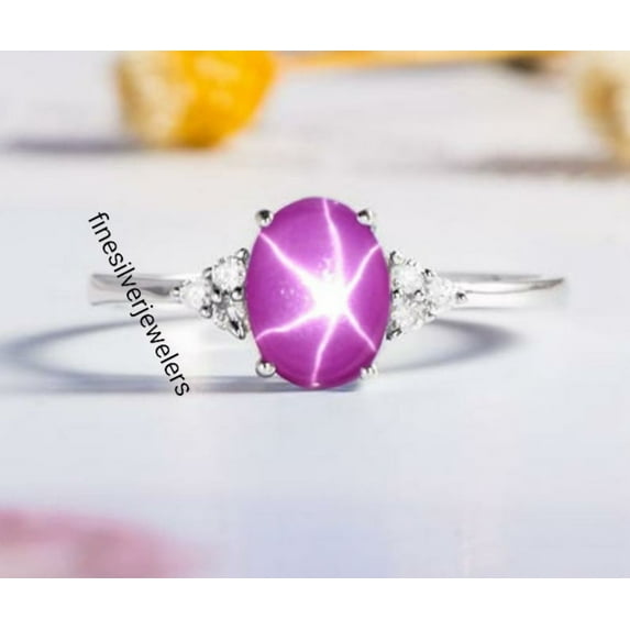 FINE SILVER JEWELLERS 925 Sterling Silver Ring Elegant Pink Star Ruby ...