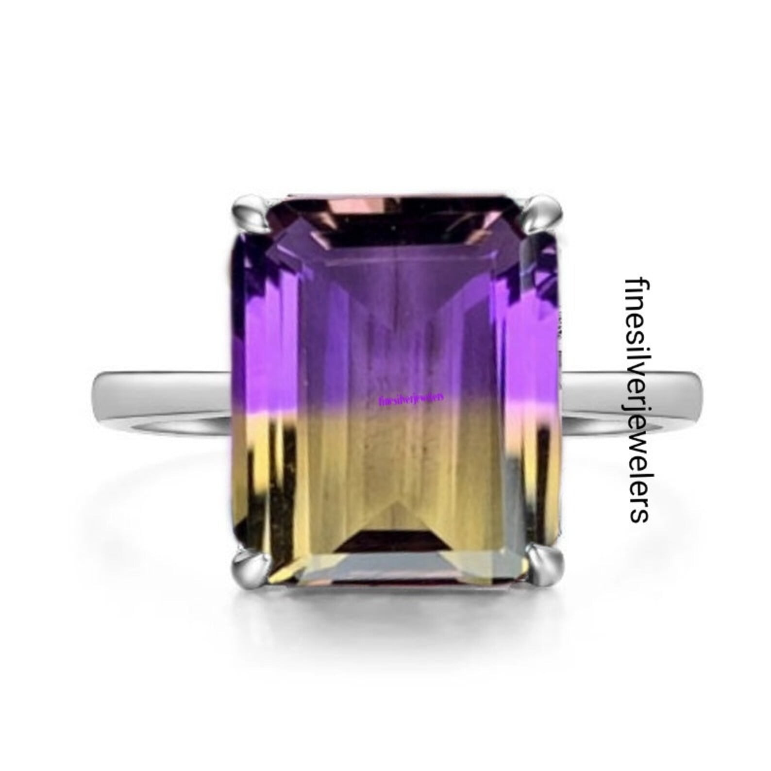 FINE SILVER JEWELLERS 925 Sterling Silver with Rectangle Cut Ametrine ...