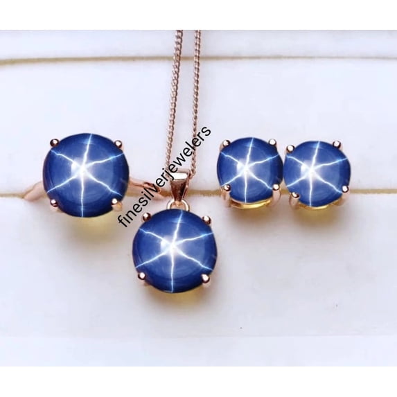 FINE SILVER JEWELLERS Blue Star Sapphire 4 Pcs Women's Jewelry Set 925 ...