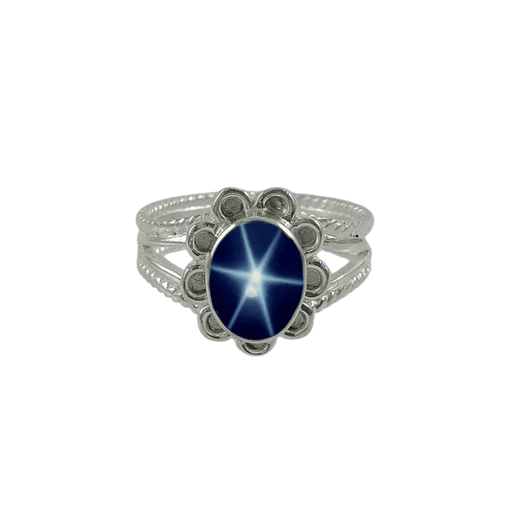 FINE SILVER JEWELLERS Blue Star Sapphire Oval Cut Gemstone Ring 925 ...