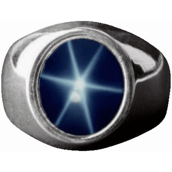 FINE SILVER JEWELLERS Men’s Star Sapphire Ring 925 Sterling Silver Blue ...