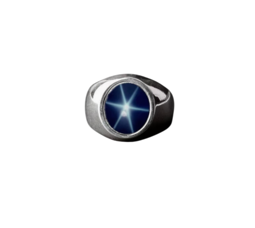 FINE SILVER JEWELLERS Men’s Star Sapphire Ring 925 Sterling Silver Blue ...