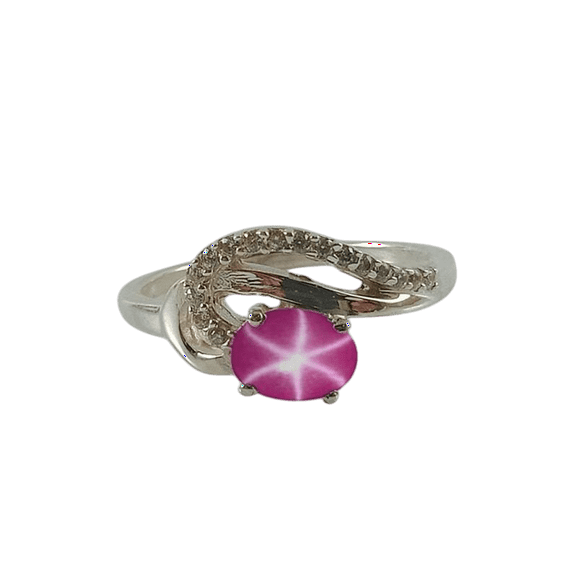 FINE SILVER JEWELLERS Pink Star Ruby Silver Ring Oval Cut Gemstone Jewelry Handmade Ring Perfect ...