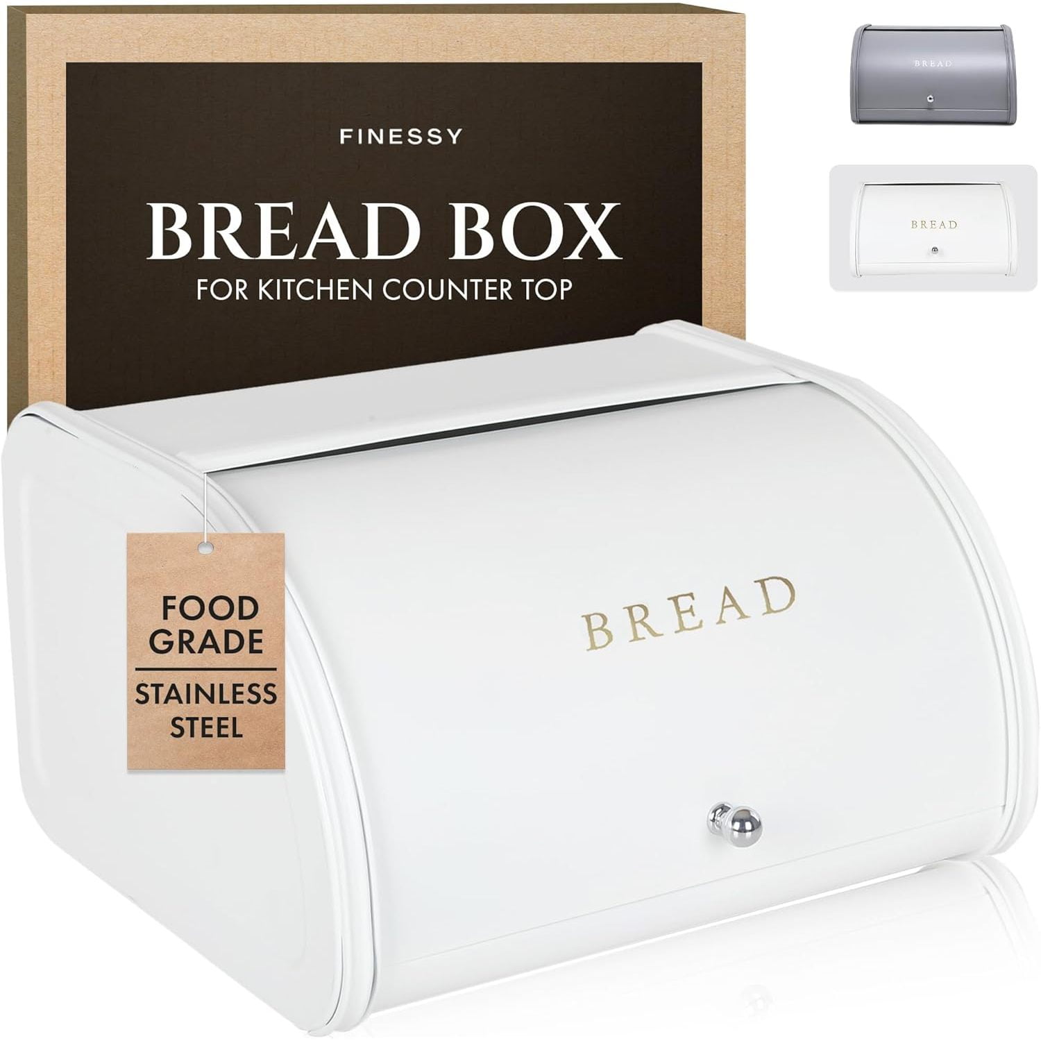 FINESSY Metal Bread Box for Kitchen Countertop, Modern White Bread Box ...