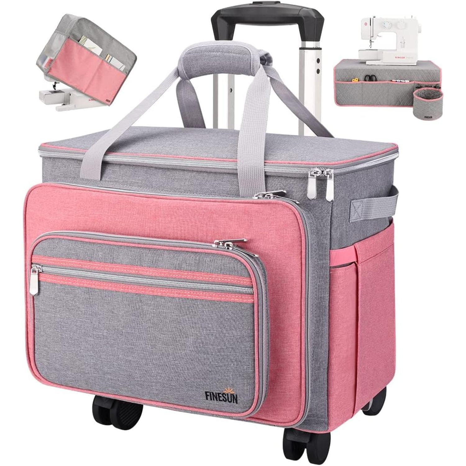 FINESUN Sewing Machine Case with Wheels, 3 in 1 Foldable Deluxe Rolling ...