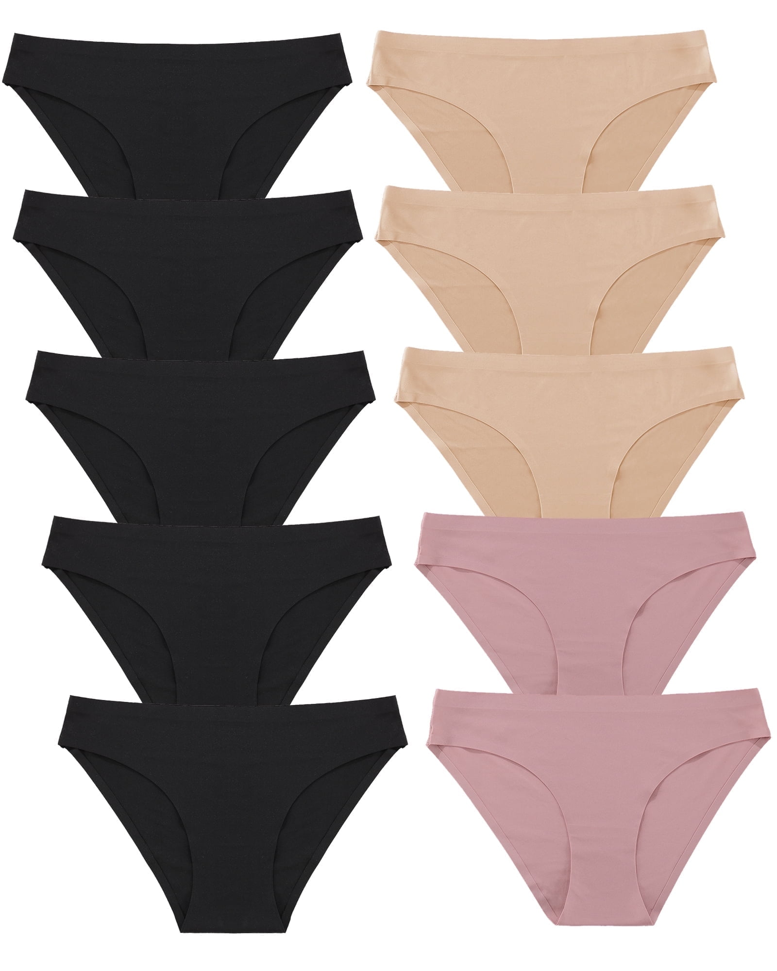 FINETOO 10 Pack Seamless Underwears For Women No Show Bikini Panties ...