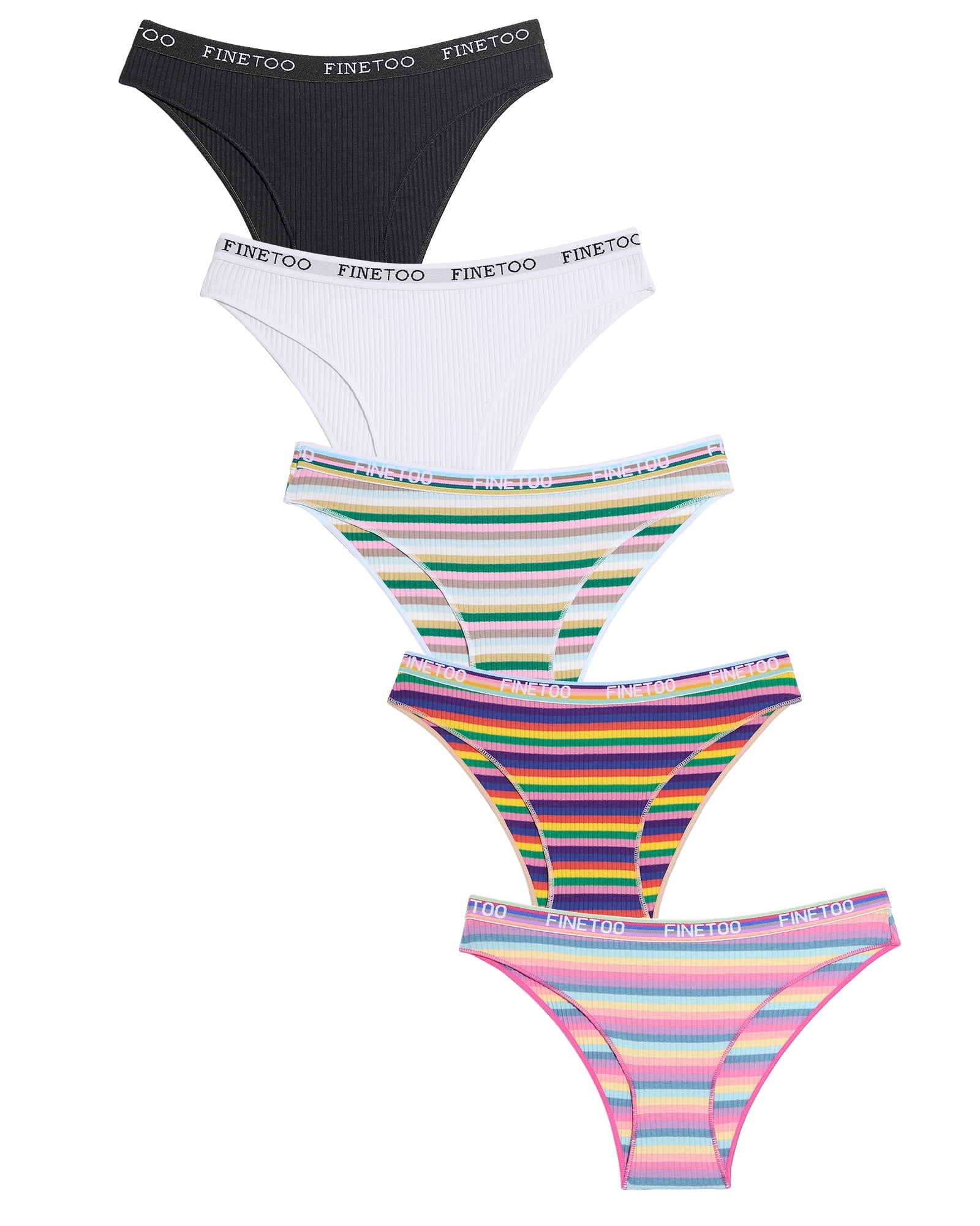 FINETOO 5 Pack Cotton Underwear for Women High Cut Colorful Stripes ...