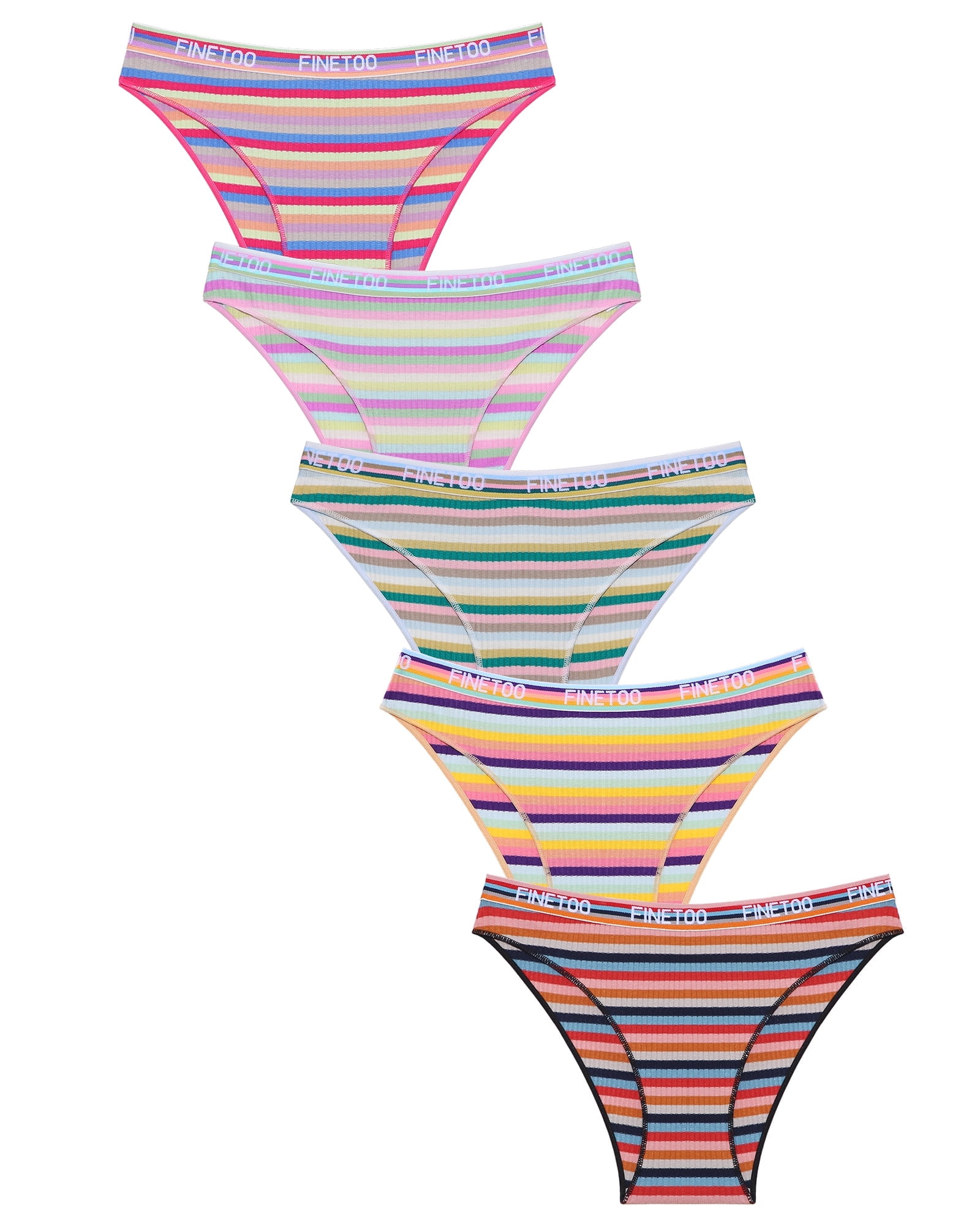 Finetoo 5 Pack Cotton Underwear, High Cut Striped Cheeky Panties ...