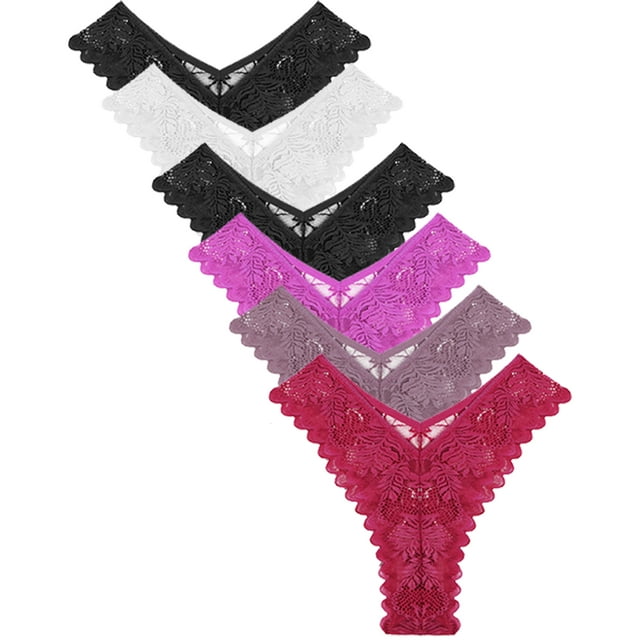 FINETOO 6 Pack Lace Underwear with High Waist Thongs, Nylon, V-Shape ...