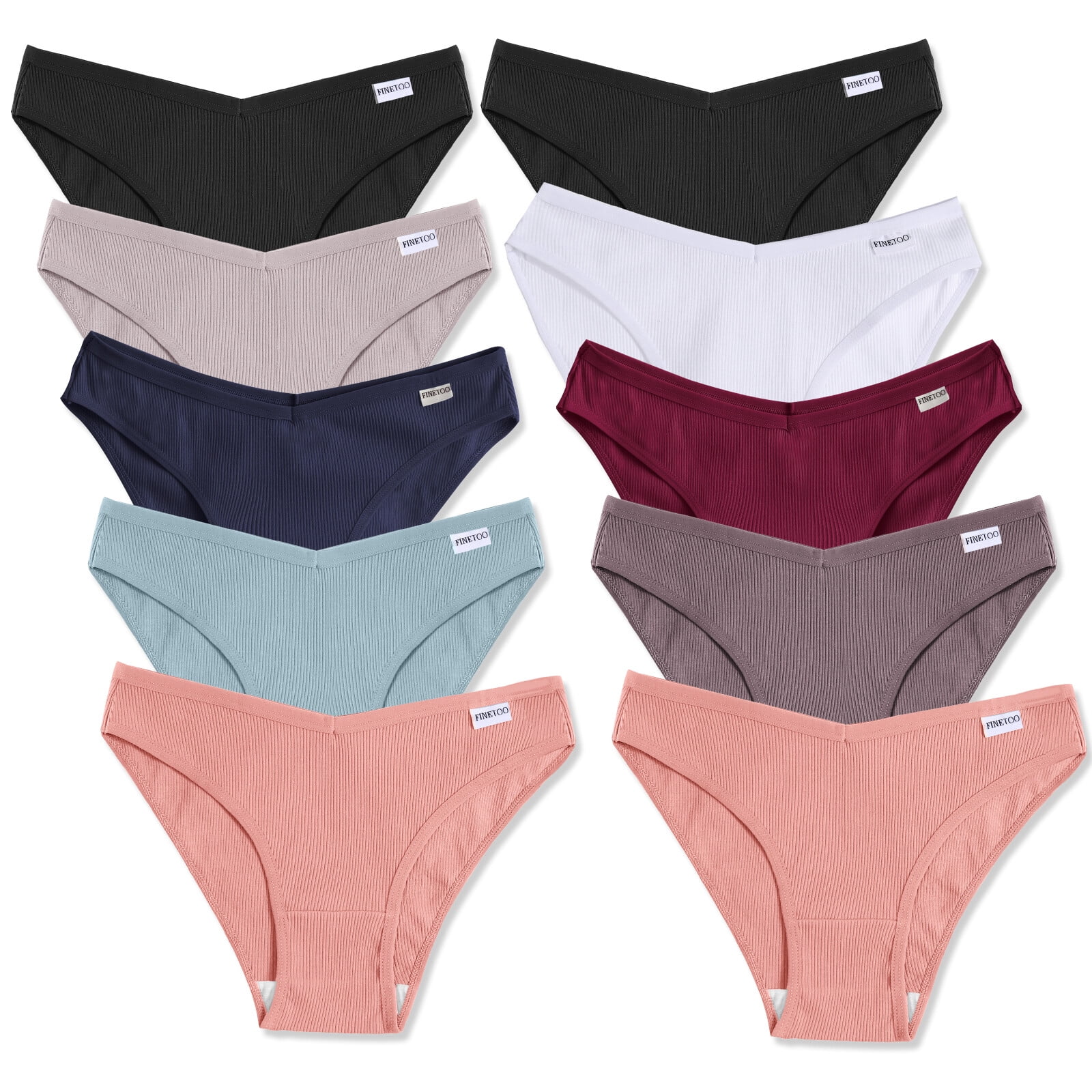 FINETOO Womens 6-Pack Cotton Underwear, Soft Stretch Bikini Panties ...