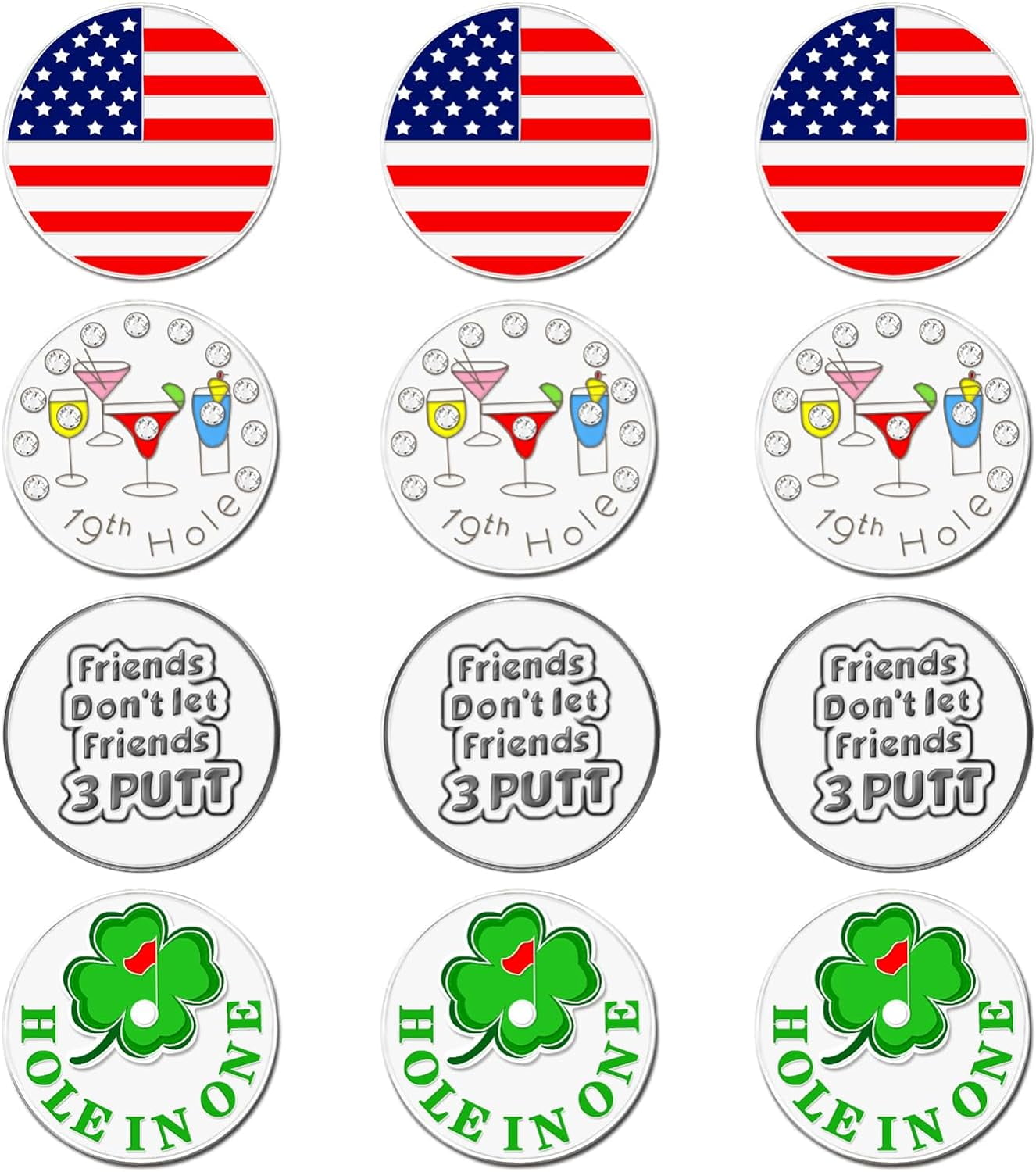 FINGER TEN Golf Ball Marker with Hat Clip Markers Assorted Patterns ...