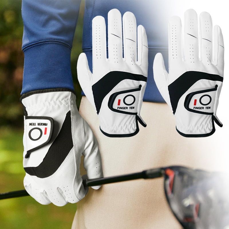 FINGER TEN Golf Gloves Men Left Hand Right Leather Value 2 Pack, Mens ...