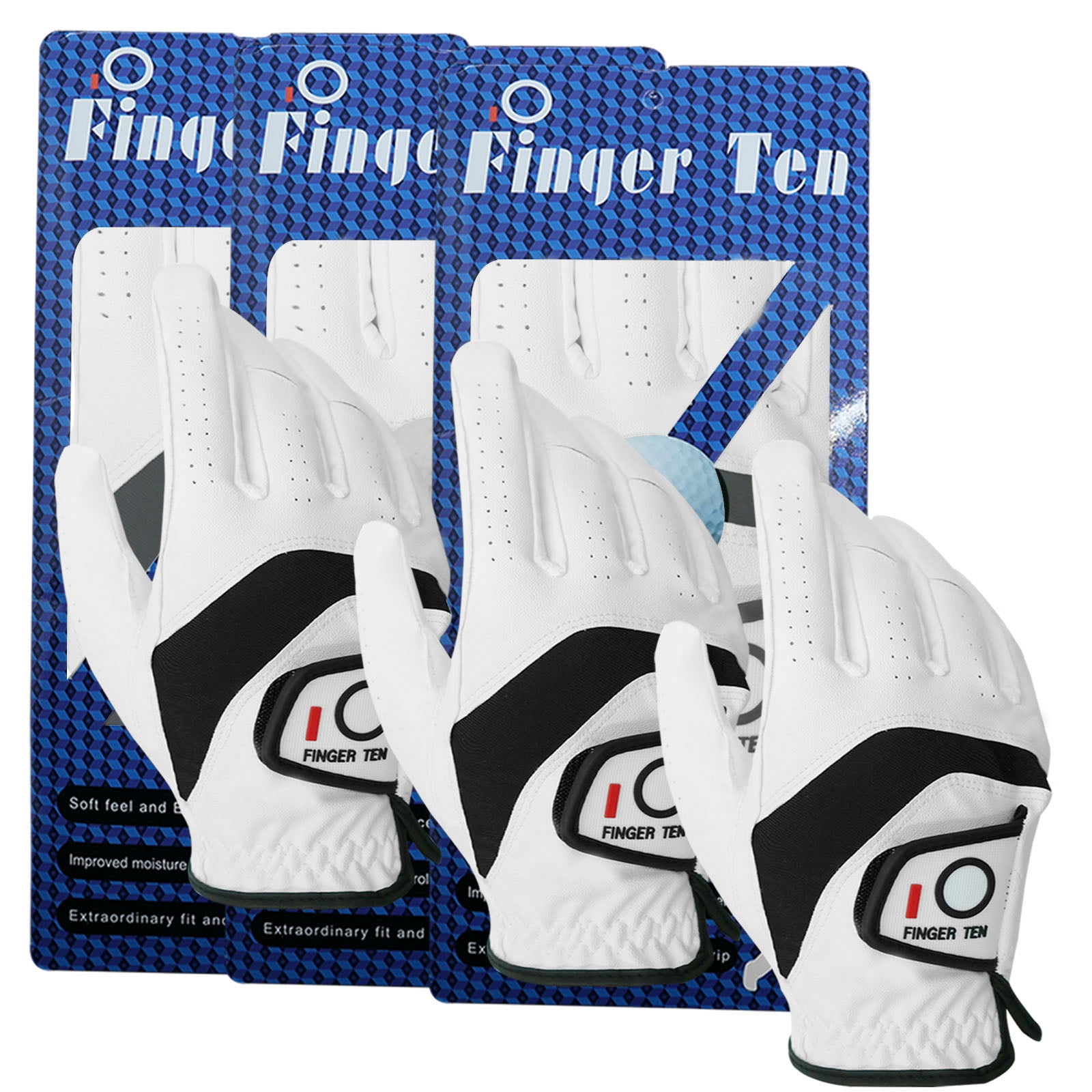 FINGER TEN Golf Gloves Men Right Handed Golfer 3 Pack Mens Golf Glove ...