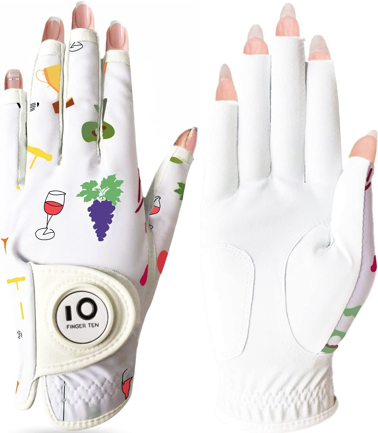 FINGER TEN Golf Gloves Women Left Right Hand Leather with Ball Marker ...