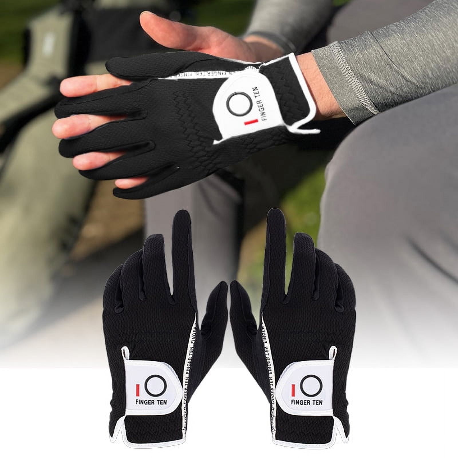 FINGER TEN Men's Golf Gloves Rain Grip Both Hands Pair Left Right Hand ...
