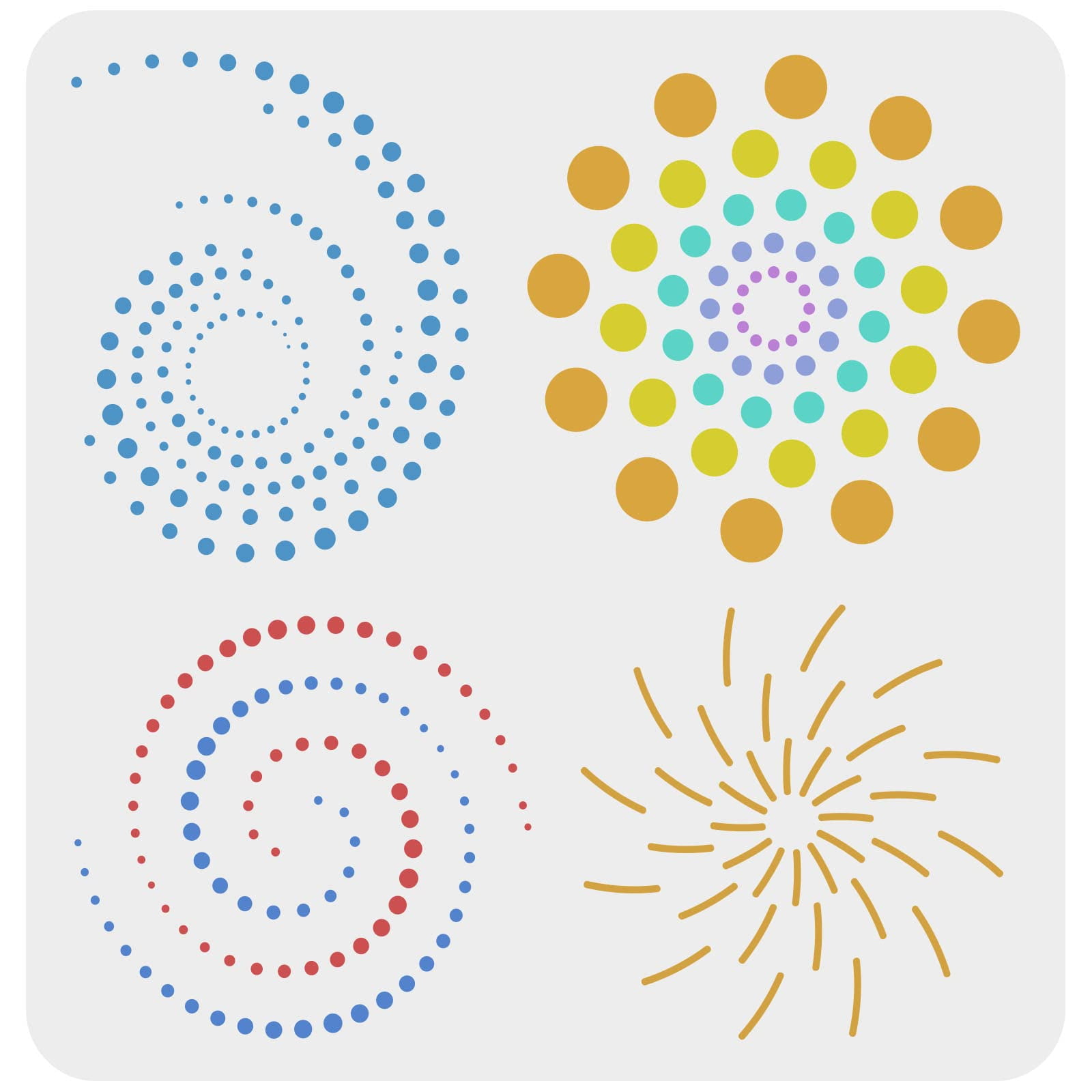 FINGERINSPIRE Dots Spiral Stencil MSF2 11.8x11.8inch Reusable Geometric ...