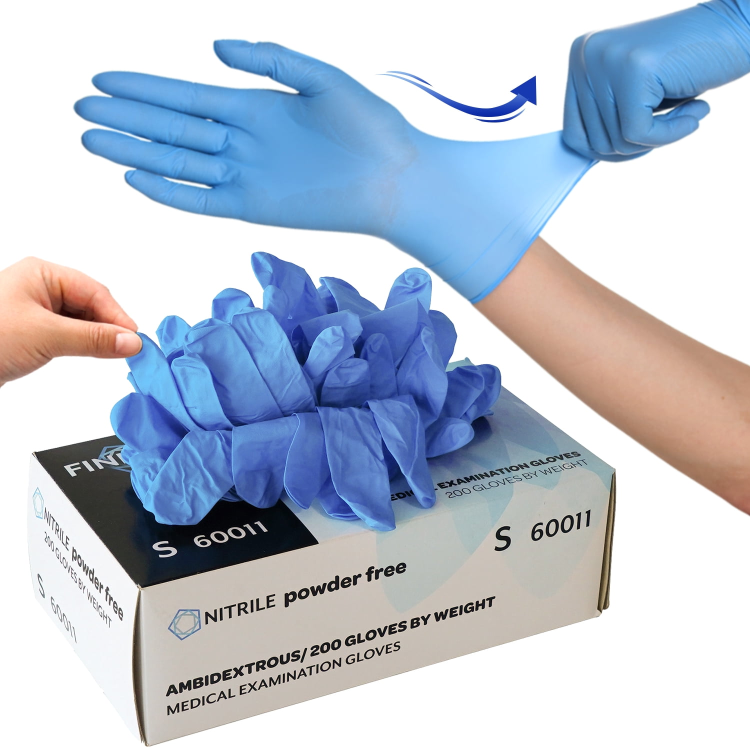 FINITEX Blue Nitrile Disposable Gloves, 200 Count Small Size, Powder ...