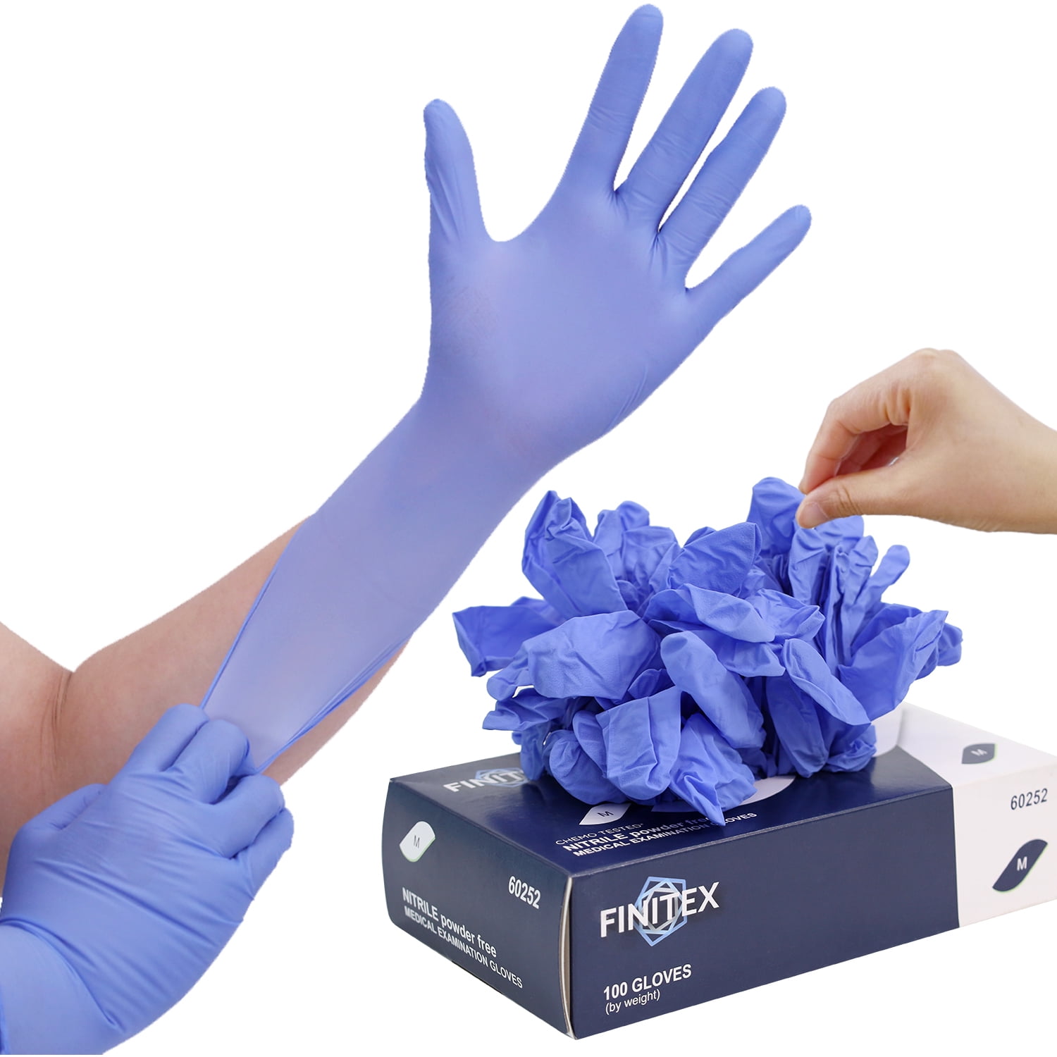 FINITEX Nitrile Disposable Gloves, Blue Medical Exam Gloves 100 of Pack ...