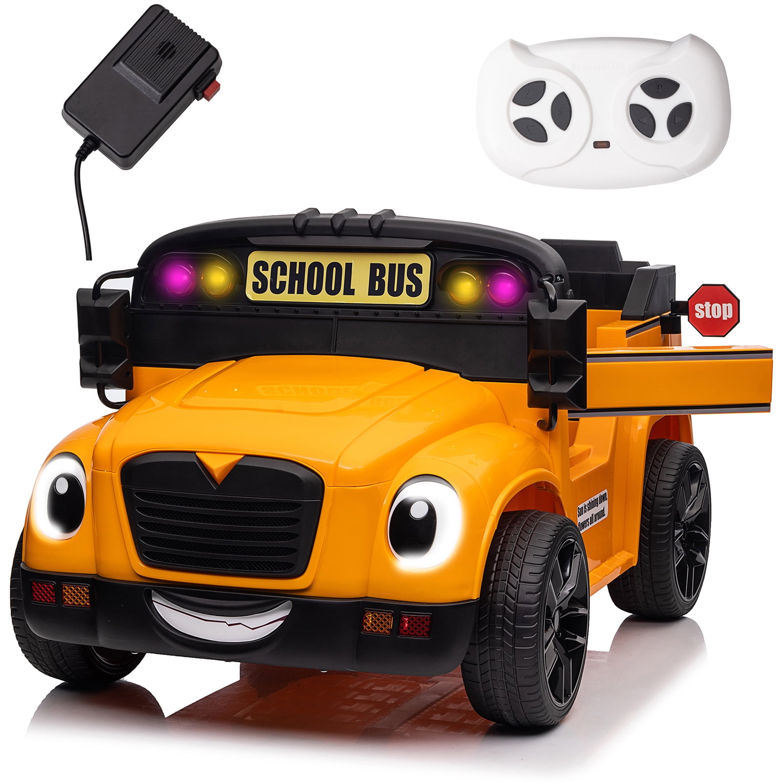 FINITO School Bus Kids Ride on Car 24V with 4 Wheels Electric Powered ...