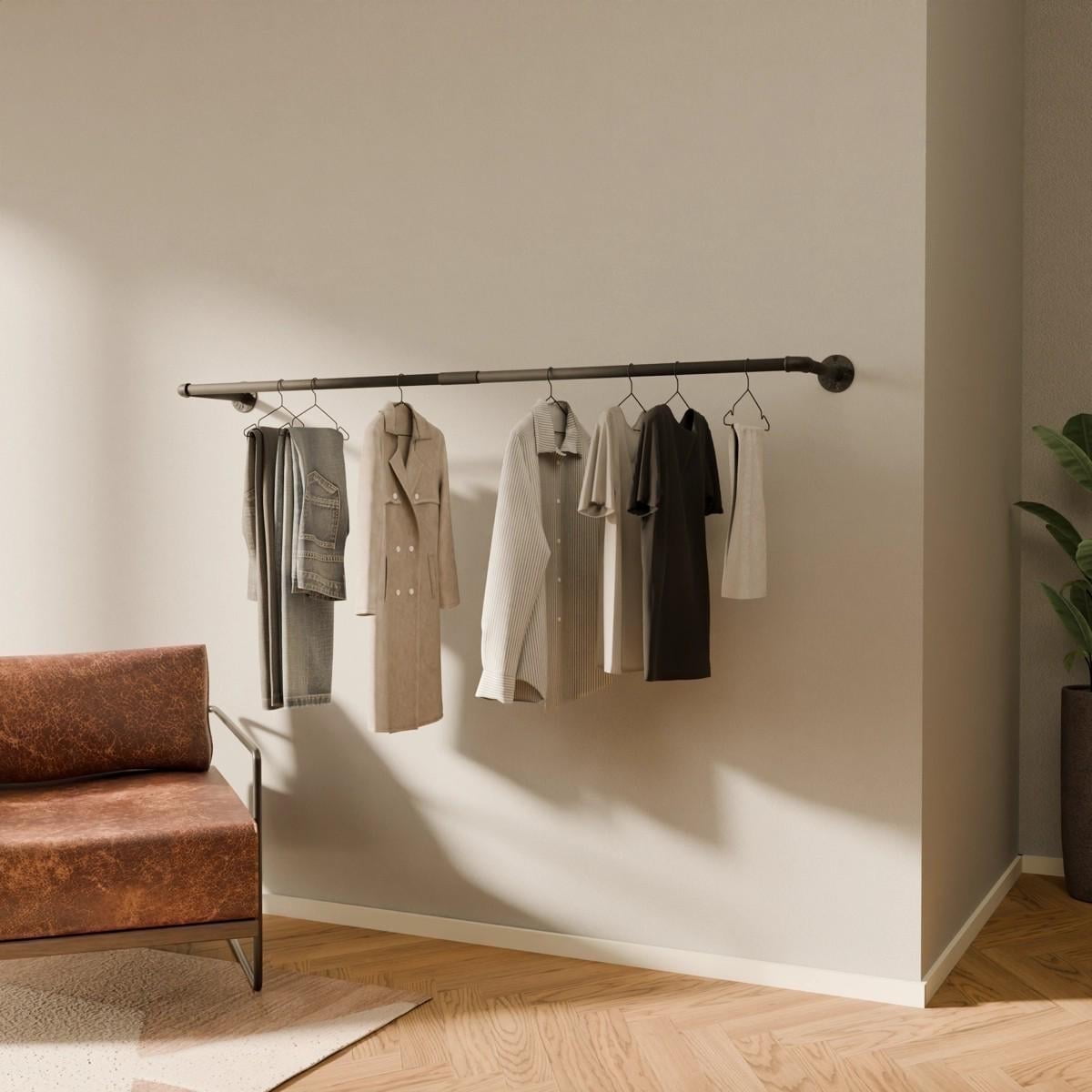 pamo Industrial pipe clothing rack metal black - Wall mounted clothes ...