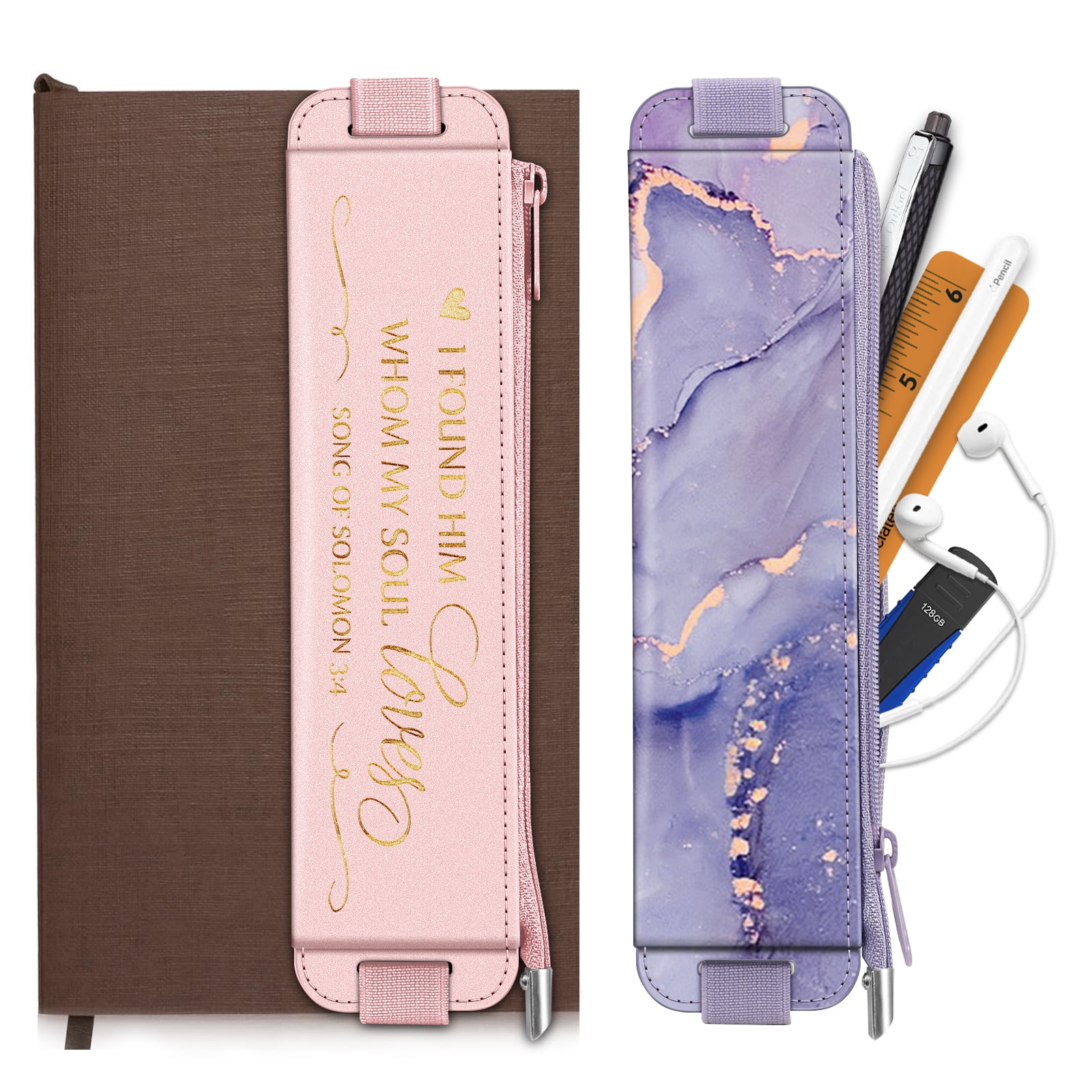 FINPAC 2-Pack Elastic Pencil Case for Notebook, Leather Pen Holder ...