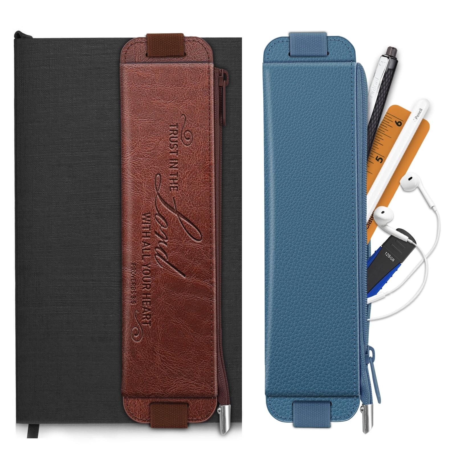 FINPAC 2-Pack Elastic Pencil Case for Notebook, Leather Pen Holder ...