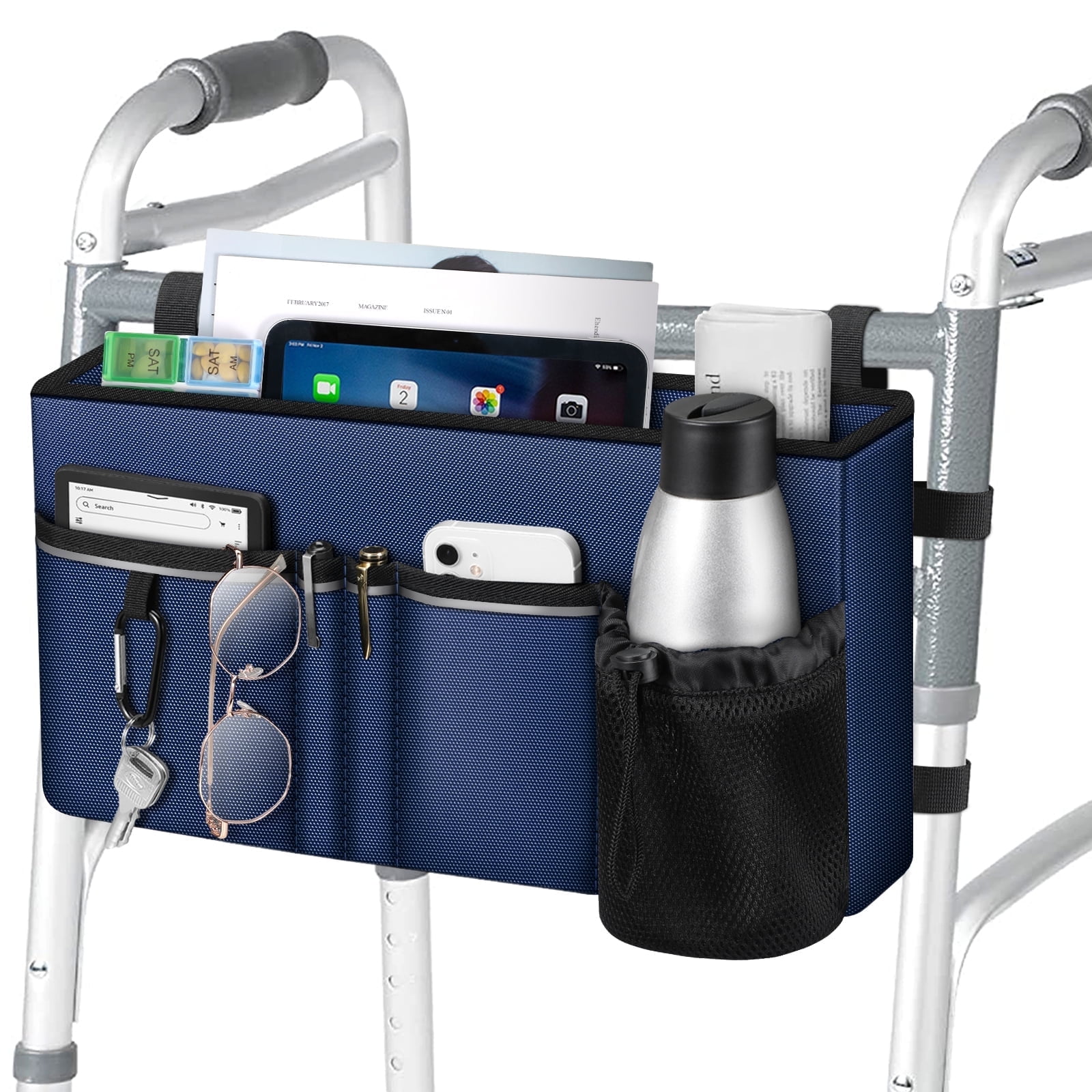 FINPAC Large Walker Tote Bag with Cup Holder, Folding Walker Attachment ...