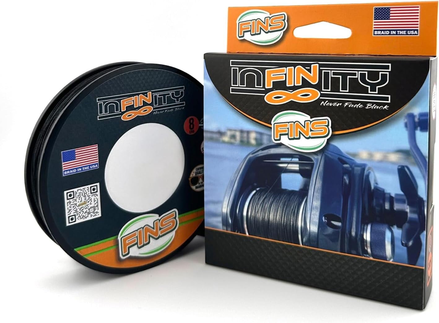 FINS Braids Infinity Silky Smooth Quiet in Guides 8-End Jet Black Braided Fishing Line 80 lb ...