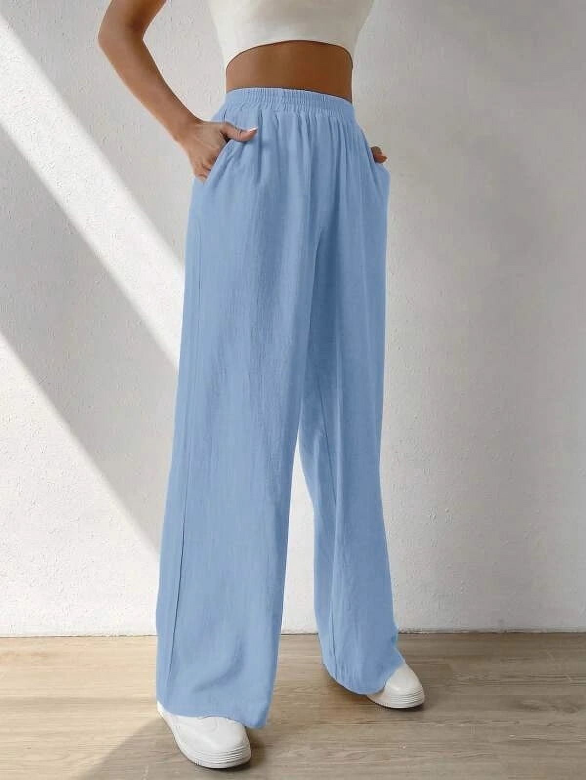 FIOPHY Women Casual Elastic Waist Loose Paper Bag Pants with Pockets ...