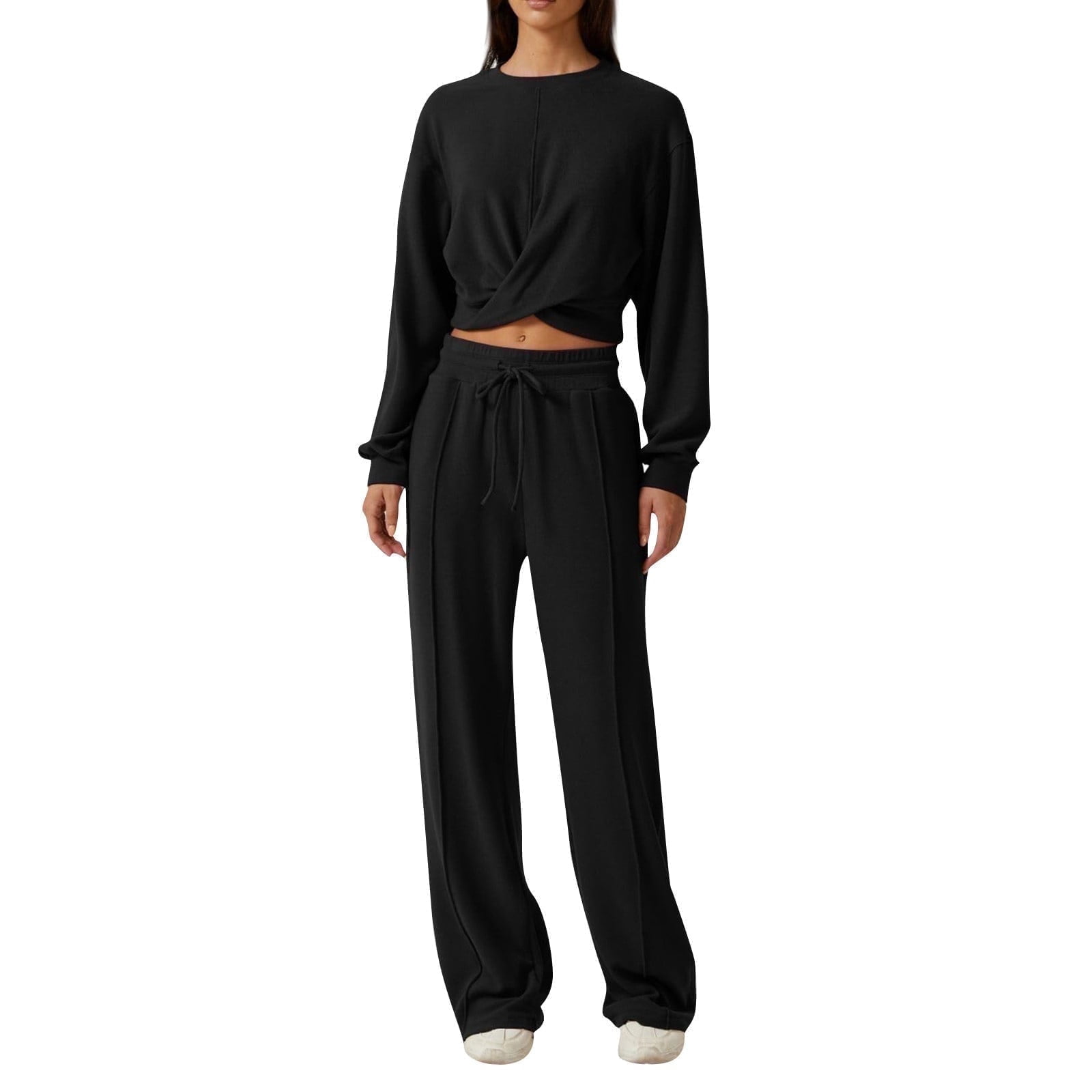 FIOPHY Womens 2 Piece Lounge Sets Twist Front Cropped Sweatshirt Wide ...