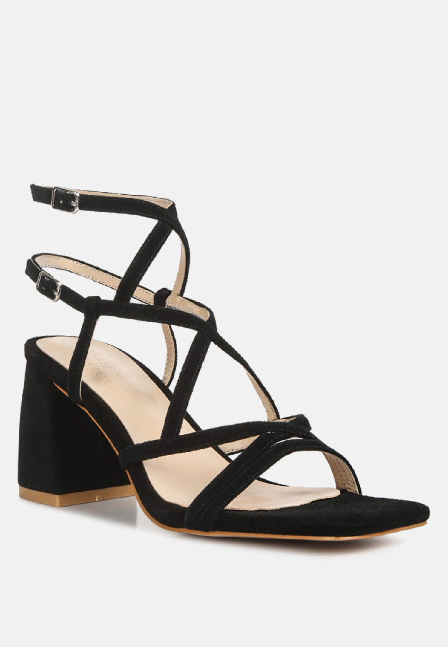 FIORELLA Black Strappy Block Heel Sandals - Walmart.com