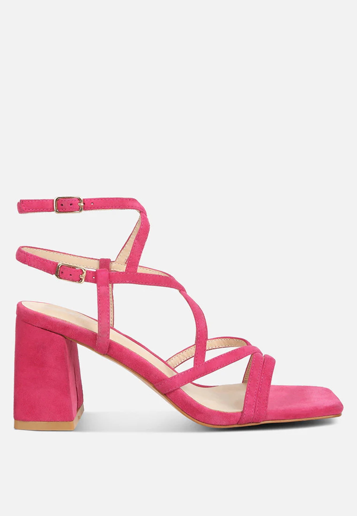 FIORELLA Fuchsia Strappy Block Heel Sandals - Walmart.com